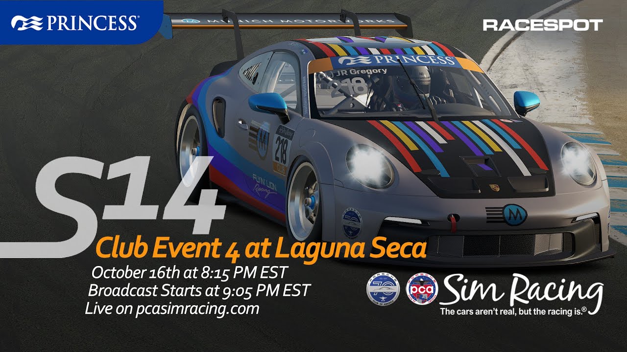 PCA Sim Racing Series 14 | Event 4 | Club Class at Laguna Seca - YouTube