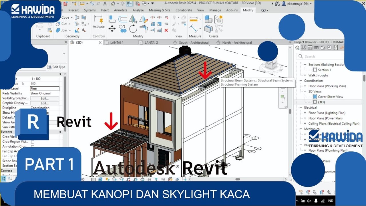 Membuat Kanopi dan Skylight Kaca di Revit - Rumah 2 Lantai - YouTube
