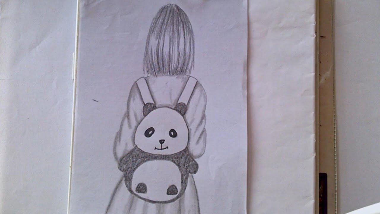 Okula Giden Arkası Dönük Panda Çantalı Elbiseli Kız Çizimi / Kolay ...