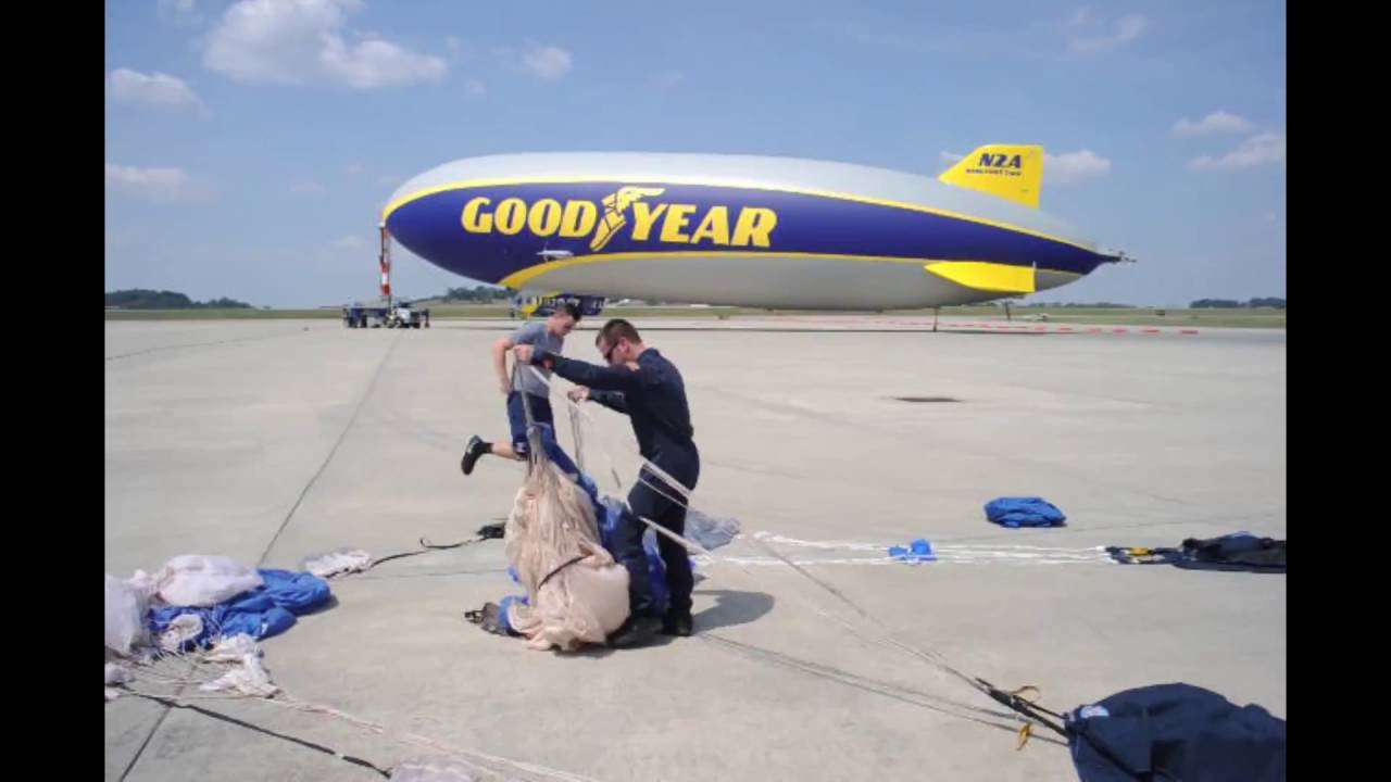 Practicing for the Battle at Bristol parachute jump from the Goodyear ...