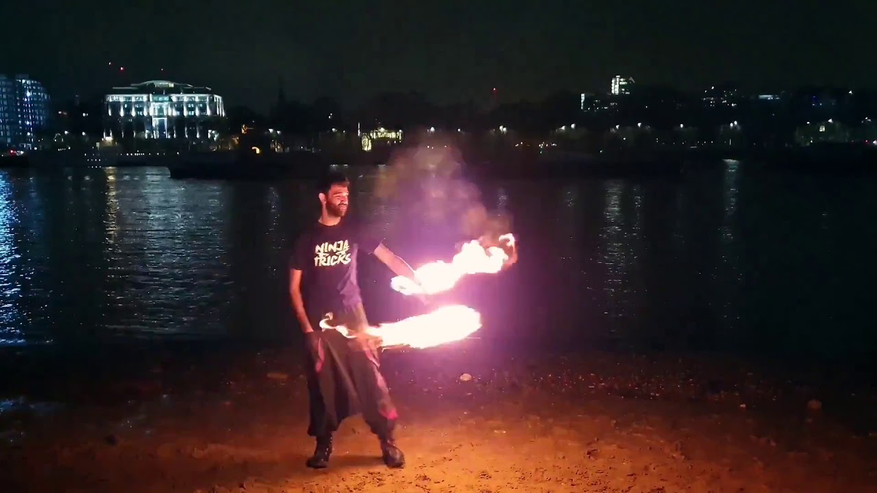 Clean Contact Staff flow with huge flames - YouTube