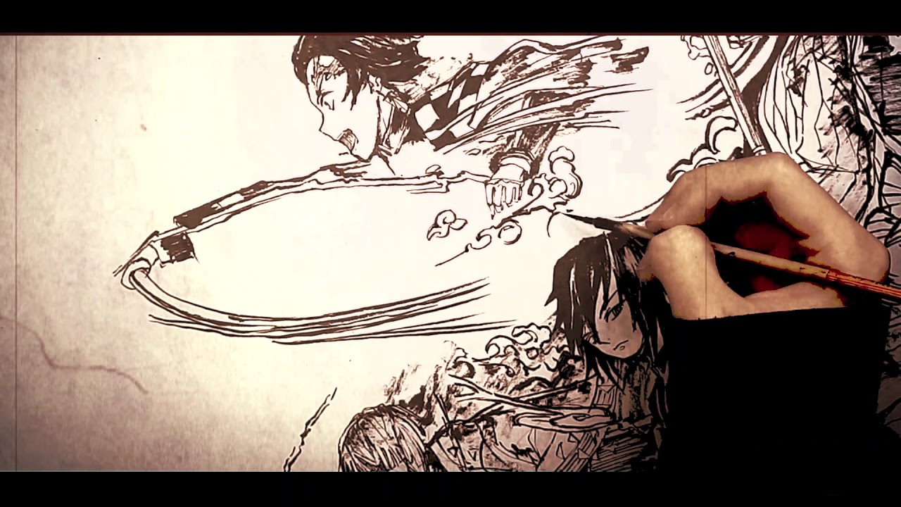 Demon Slayer Kimetsu no Yaiba brush pen drawing 100 hour gurenge ...