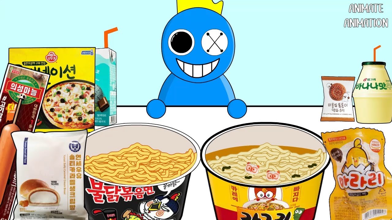 Blue Rainbow Friends Convenience Store Mukbang | Mukbang Pizza, Cream ...