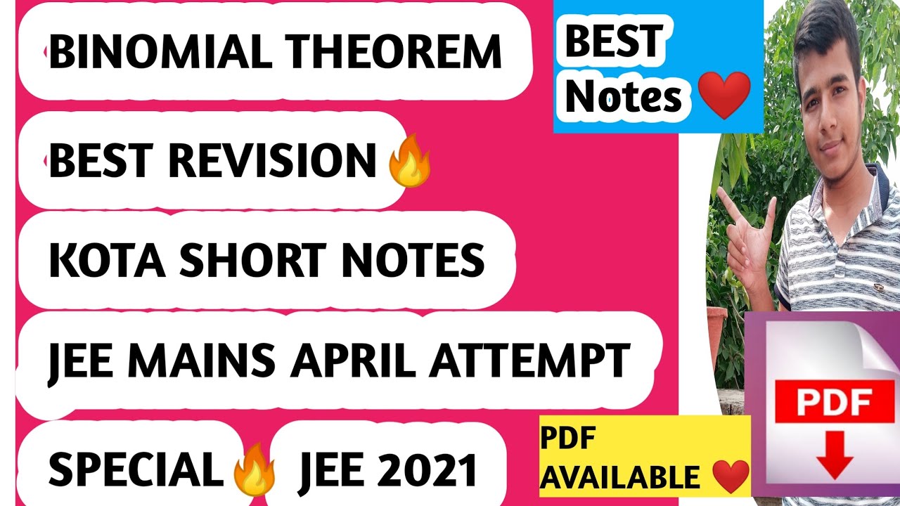 BINOMIAL THEOREM Best revision Short notes jee mains April attempt ...