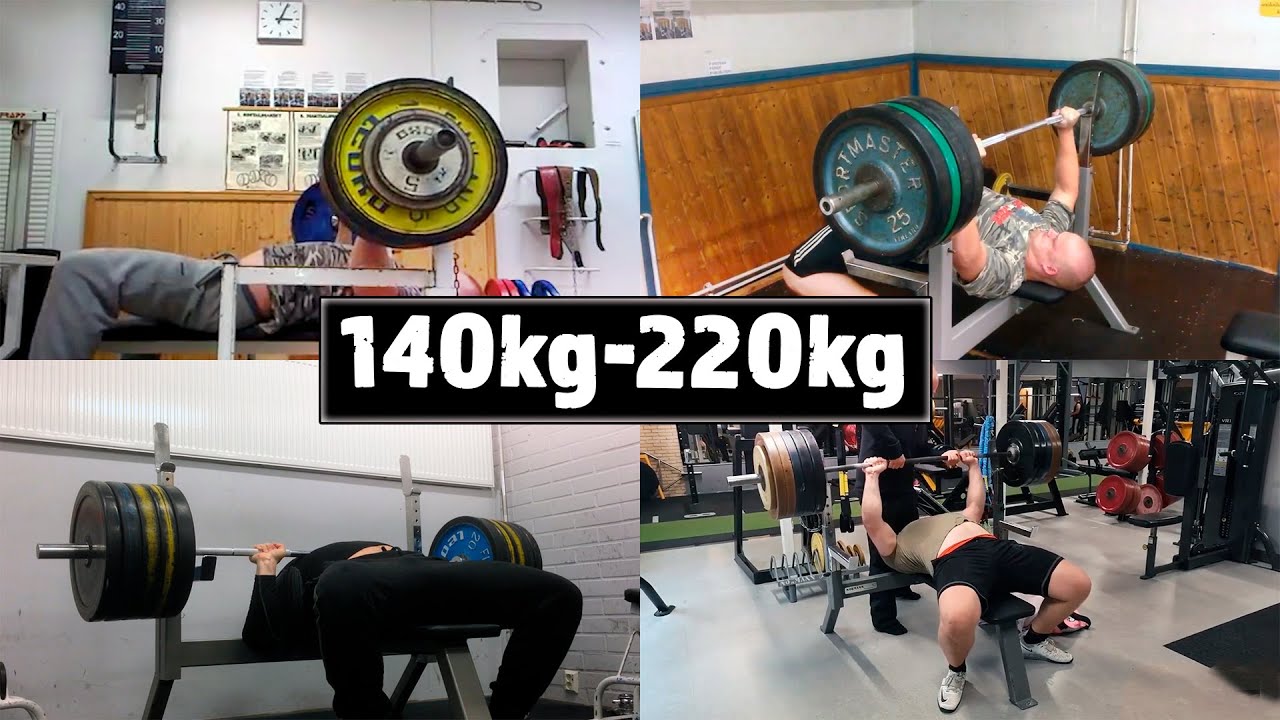 140kg-220kg Bench Press Progress | 10 years | Drug free - YouTube