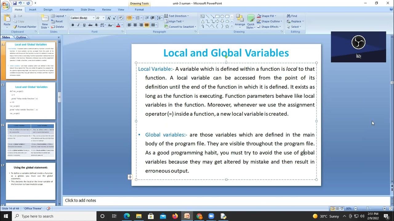 Unit-3,part-3, Local and Global variable in python function, FE-19, SPPU,PPS - YouTube