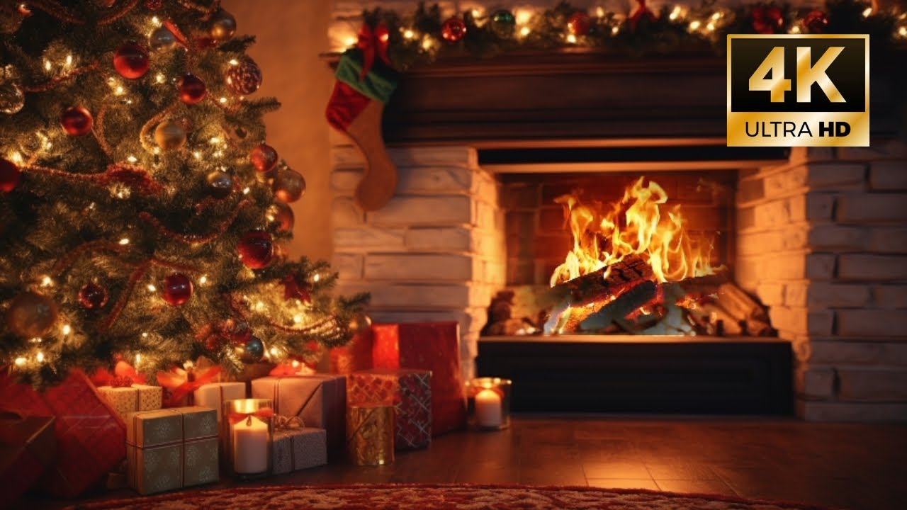 COZY Fireplace CHRISTMAS Atmosphere🔥Relaxing CRACKLING Sounds (4 HOURS ...