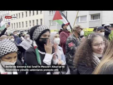 Berlin’de binlerce kişi İsrail’in Filistinlilere yönelik saldırılarını protesto etti