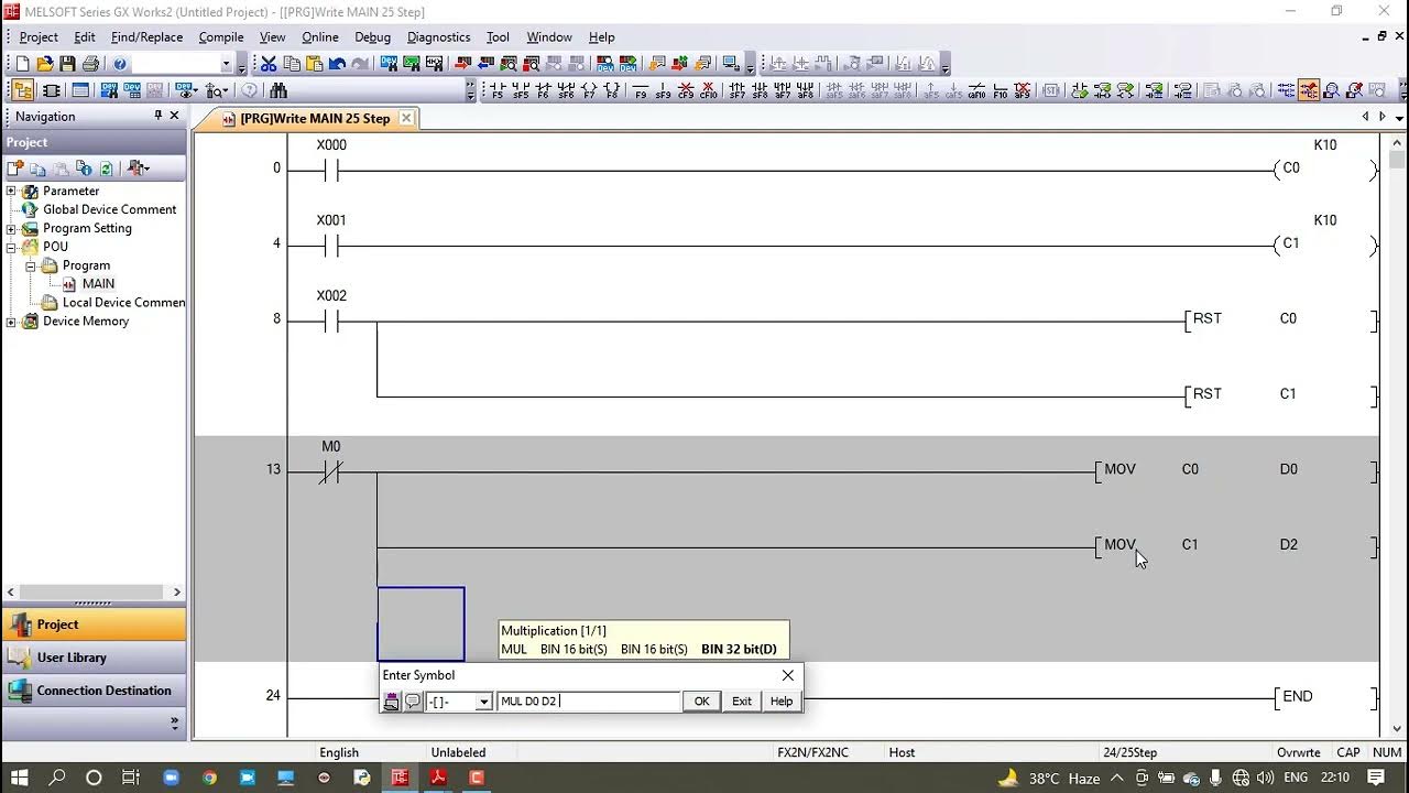 #PART25 MUL MULTIPLICATION ARITHMETIC in GX WORKS2 Programming Software ...