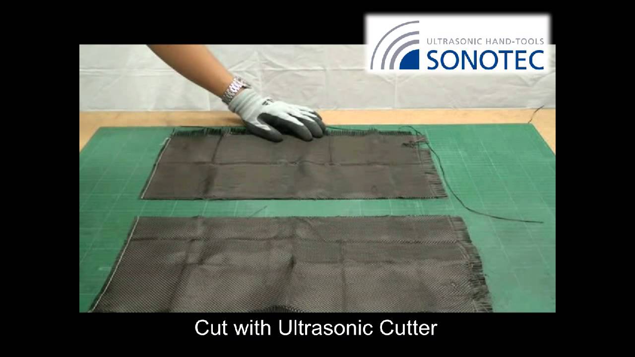 SONOTEC Carbon fiber is cut with Ultra Sonic Cutter. English - YouTube