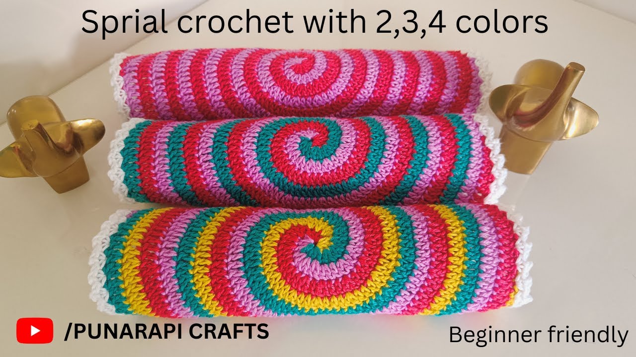 How to crochet spiral placemats| 2,3,4 color spiral placemats| multi ...