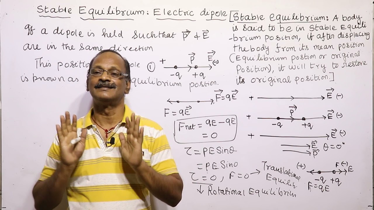 16 STABLE EQUILIBRIUM OF ELECTRIC DIPOLE : ELECTROSTATICS - YouTube