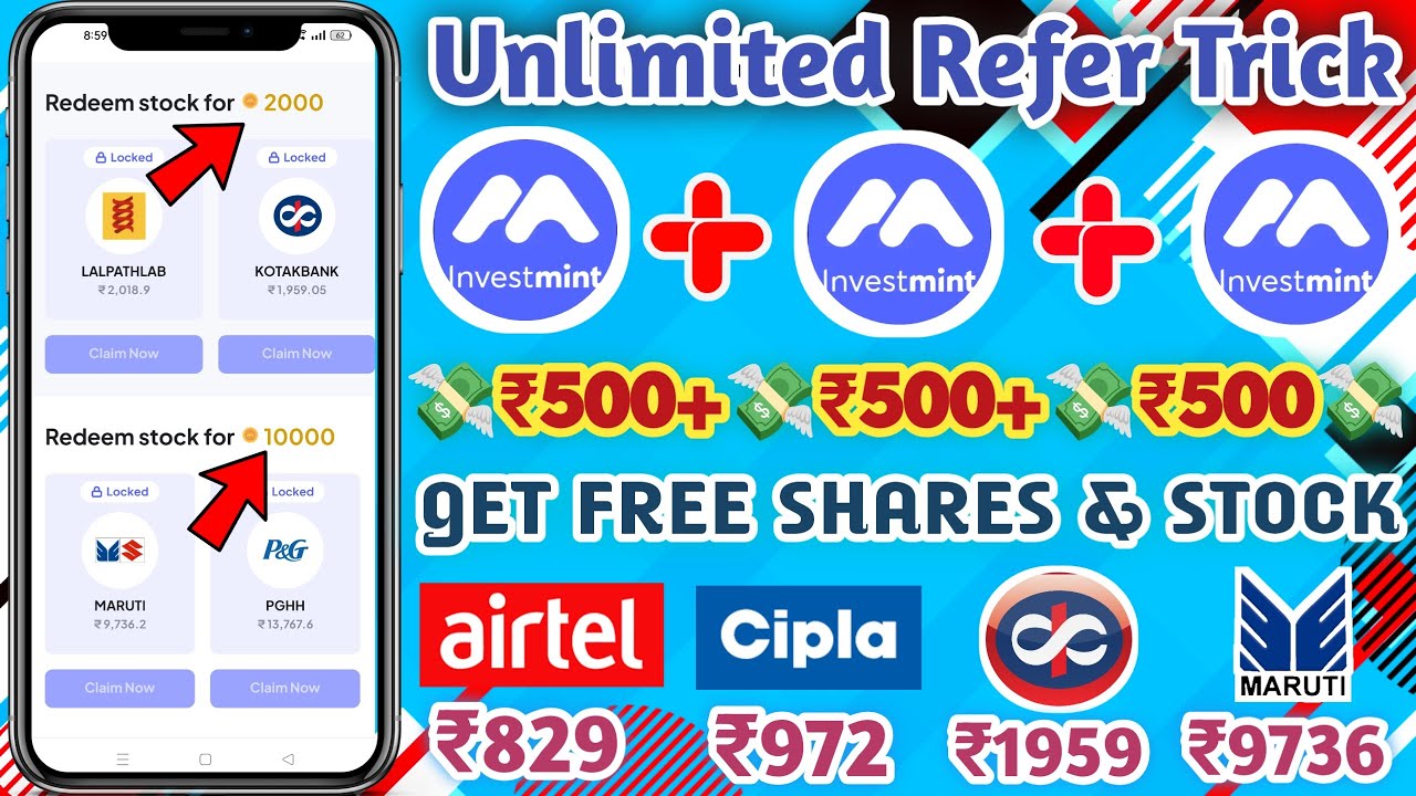 Investmint {Unlimited Refer Trick} ₹500 Per Refer | New Earning App Today | Get Free Stock ...