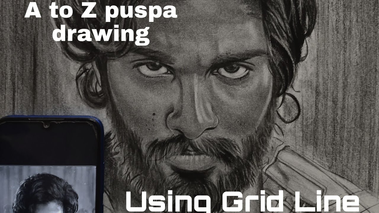 Drawing Allu Arjun llpushpa ll Using Grid ll Souvik Ghosh Arts ll - YouTube