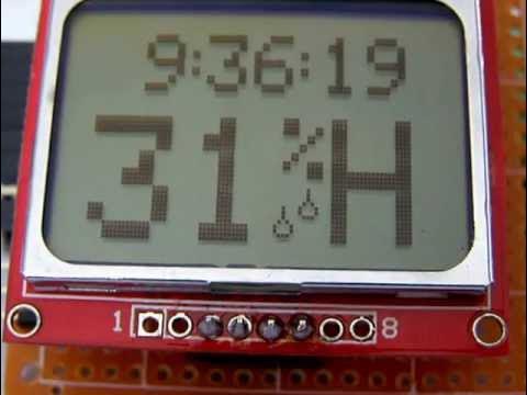 date and hour, temperature and humidity with RTC DS1307 DHT11 Nokia LCD PCD8544 with Arduino (5 ...