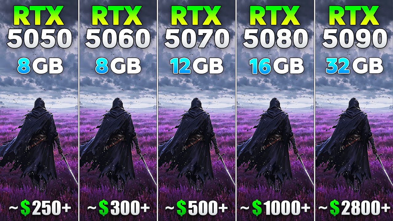 RTX 5050 vs RTX 5060 vs RTX 5070 vs RTX 5080 vs RTX 5090 - Test in 10 ...