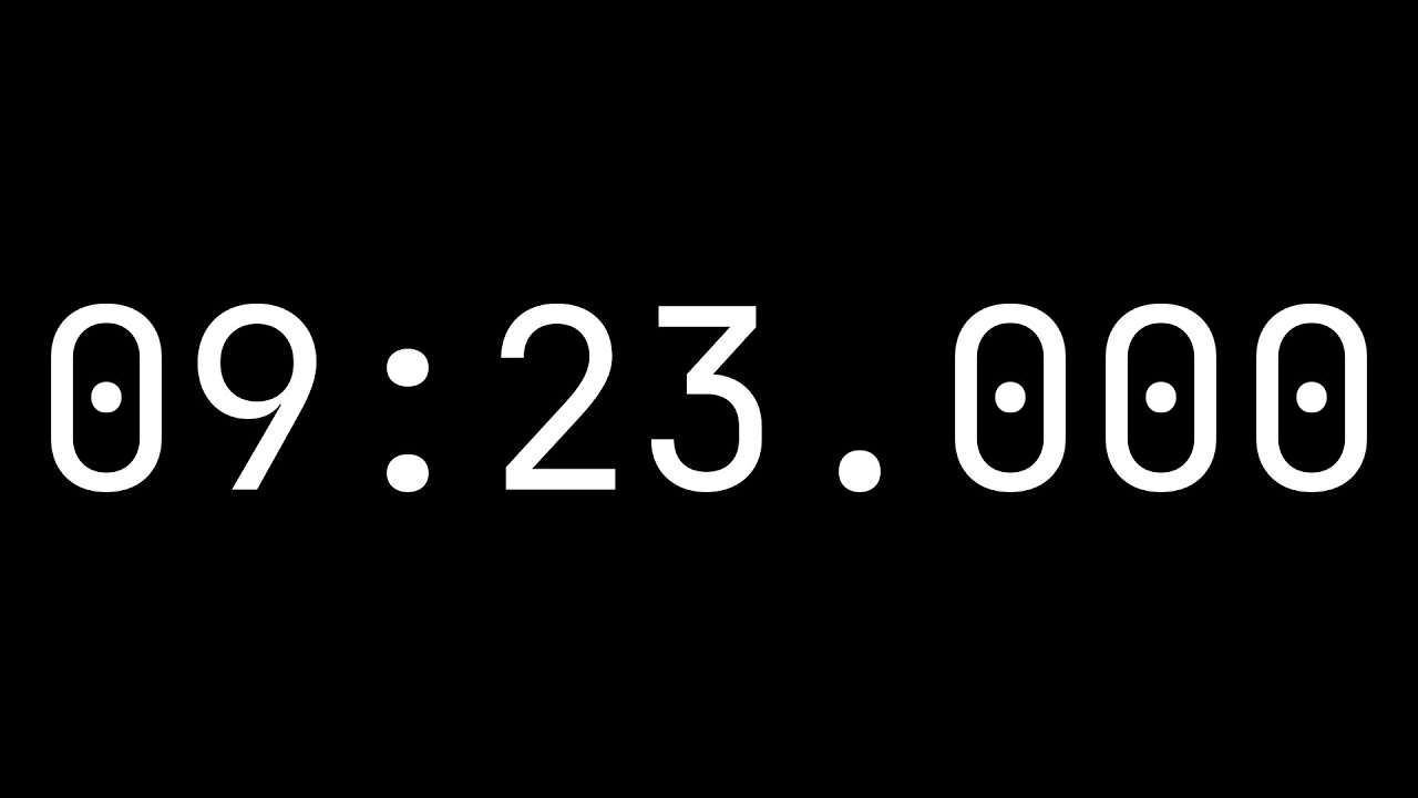 Countdown timer 9 minutes, 23 seconds [09:23.000] - White on black with ...