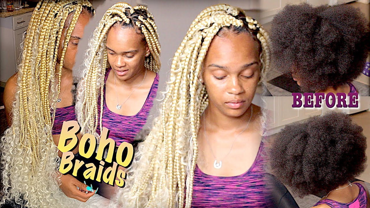 Triangle Parts Boho Goddess Box Braid | Platinum Blonde Boho Braids on ...