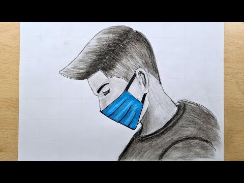 Çok Kolay Maskeli Erkek Çizimi / Karakalem Çizimleri / Nasıl Çizilir /Adım Adım Erkek Çizimi