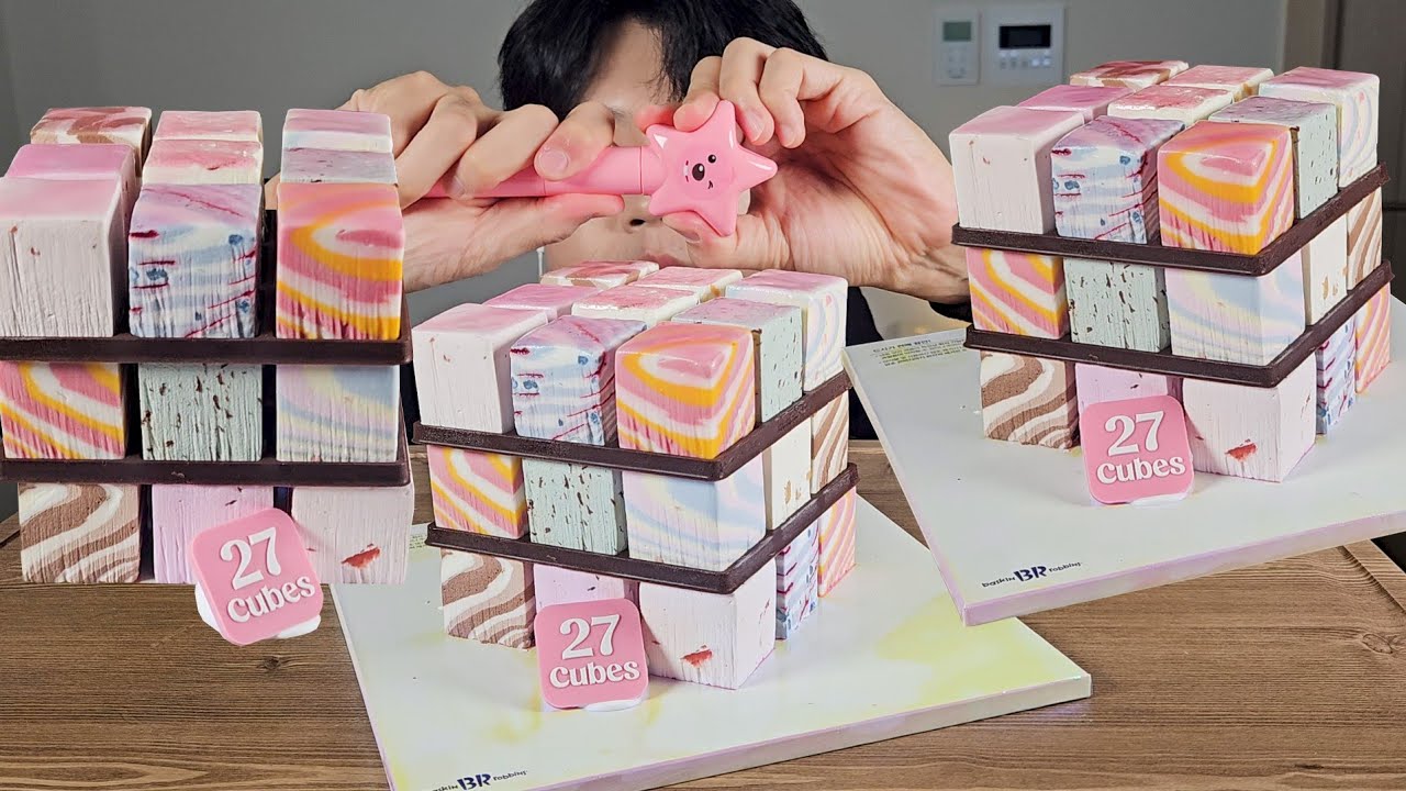 ASMR 손으로 쏙쏙! 9가지 맛 27큐브 아이스크림 디저트🍨 | 27 Cubes Ice Cream Feast - YouTube