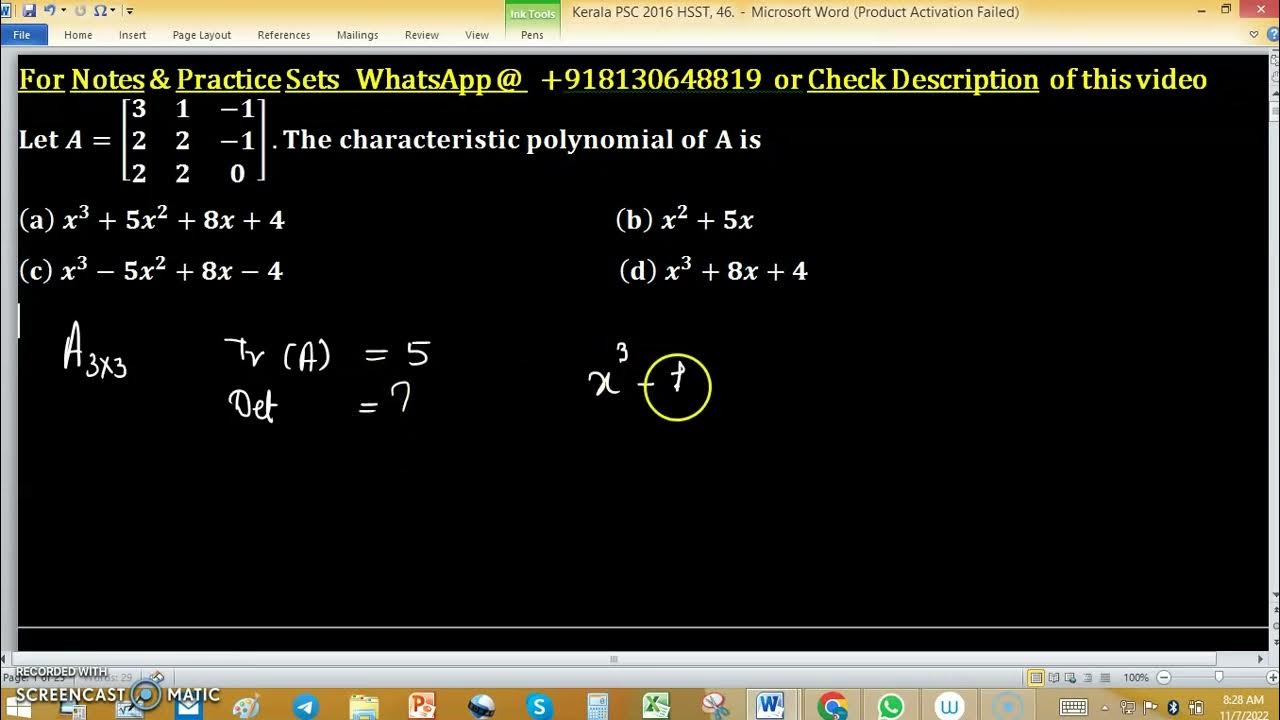 Kerala PSC 2016 HSST linear algebra pdf engineering iit jam mathematics gate eigen values - YouTube