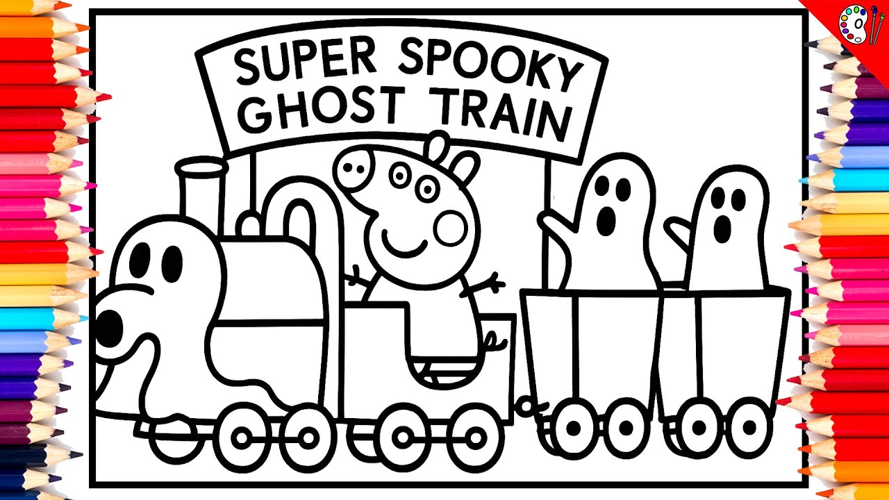 Peppa Pig Spooky Ghost Train | Easy Coloring Page for Kids | Irisa Art ...