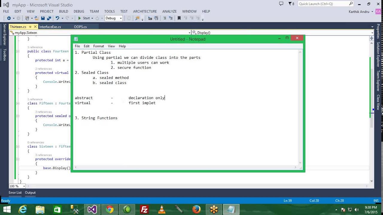 C# Console Application Online Class Day 19 - Partial Class - Sealed Class - Sealed Method - YouTube