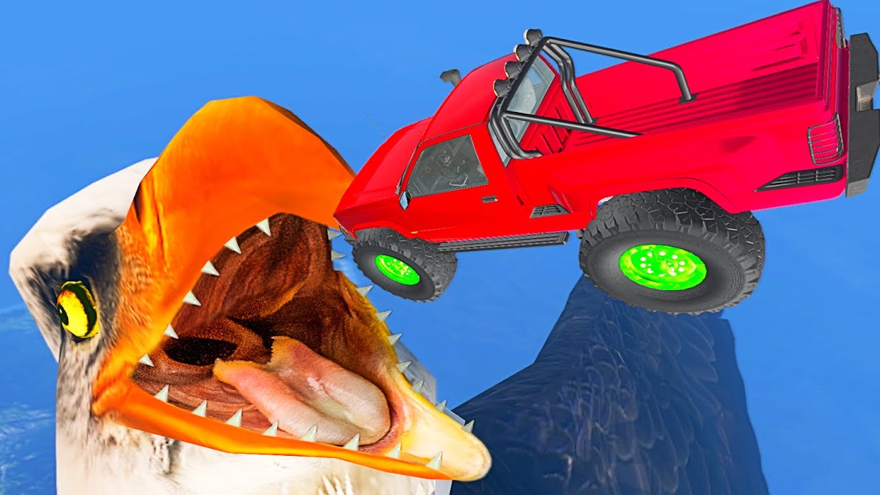 Cars Jumping into Mouth of Hungry Eagle - BeamNG.drive - YouTube