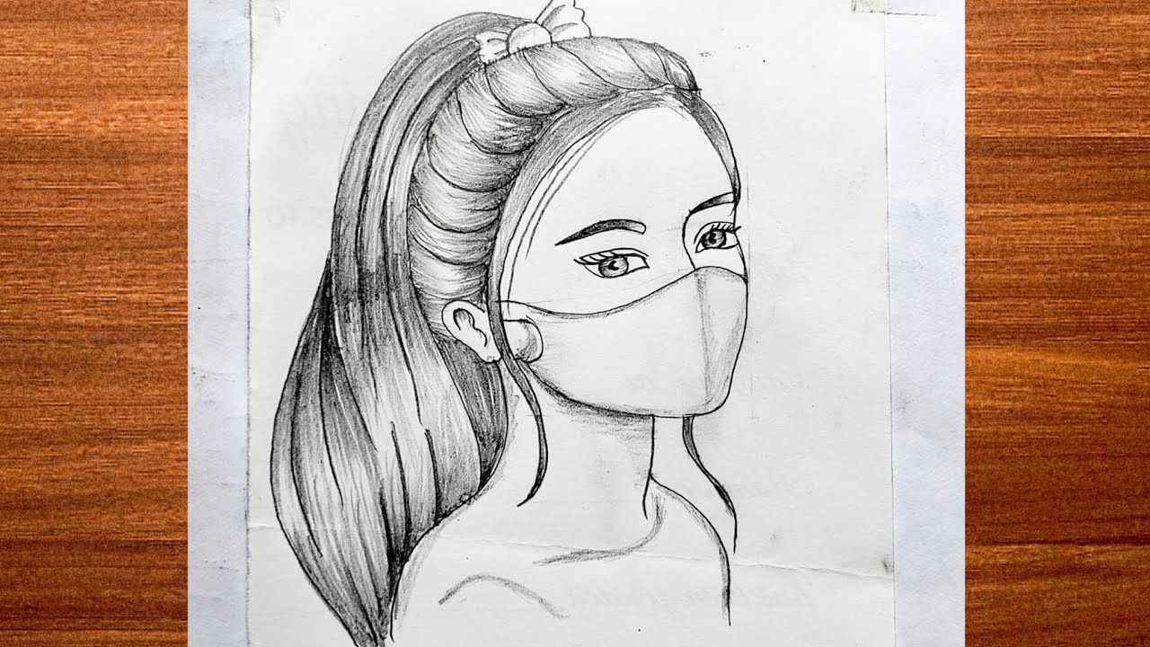 How To Draw a Girl | Girl Drawing | Beautiful Girl With Mask Drawing ...