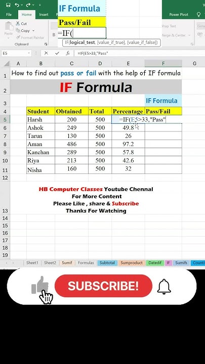 IF Formula In MS Excel #dca #exceltips #education #youtubeshorts # ...