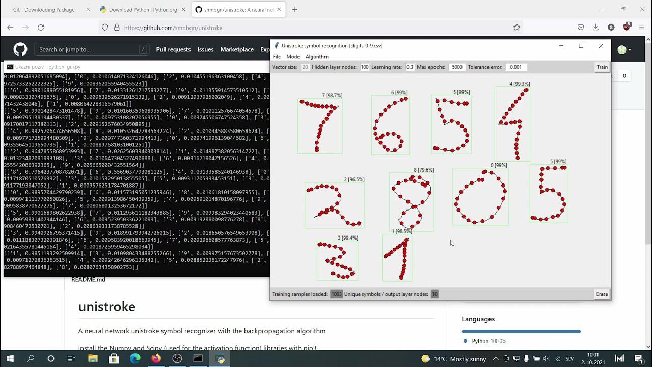 Neural network unistroke symbol recognition in Python using backpropagation - YouTube