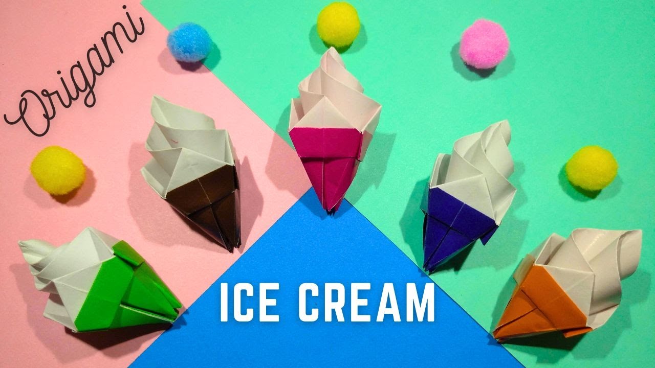 Cono de helado -ORIGAMI- // origami para niños // helado de juguete ...