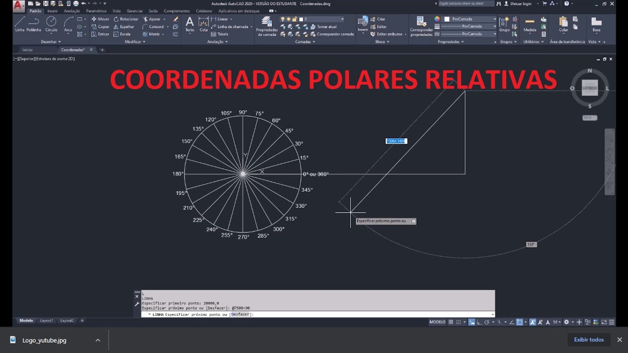 AutoCad - COORDENADAS POLARES RELATIVAS - AULA 2/25 - YouTube