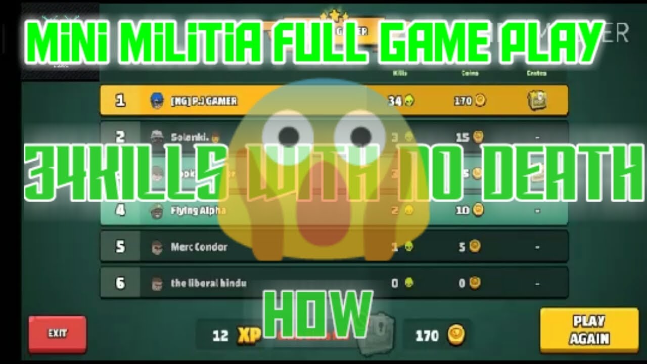 34 kills 0 death in mini militia full game play - YouTube