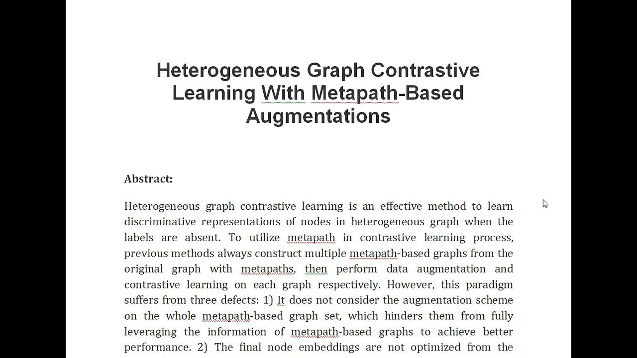 Heterogeneous Graph Contrastive Learning With Metapath Based Augmentations - YouTube