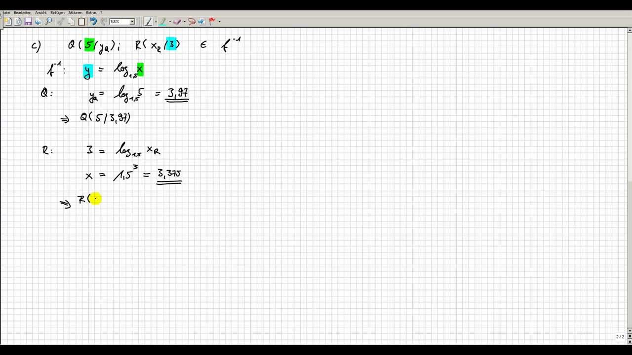 Logarithmusfunktion - Punkte berechnen - Mathematik Realschule - YouTube