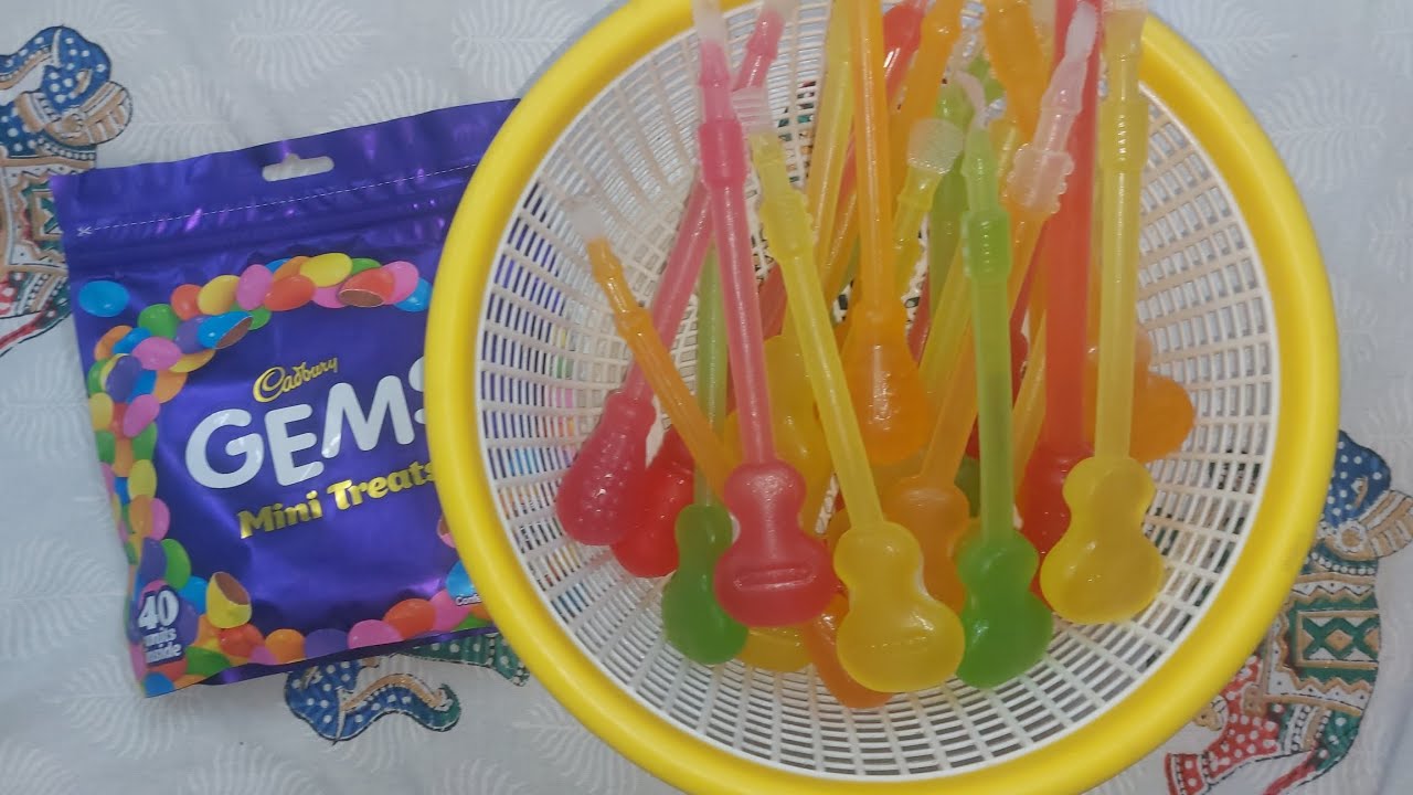 some lot's of yummy colourful big stick jelly with gems - YouTube