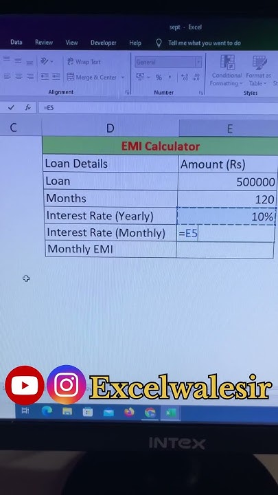Calculate Monthly EMI in Excel #excelwalesir #exceltricks #emi #exceltraining #exceltips - YouTube