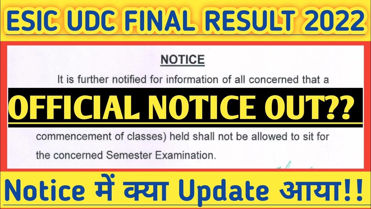 Official Notice Out?? Esic Udc Result 2022/Esic Udc Final Result/Esic Udc #esic #esicudc2022 ...