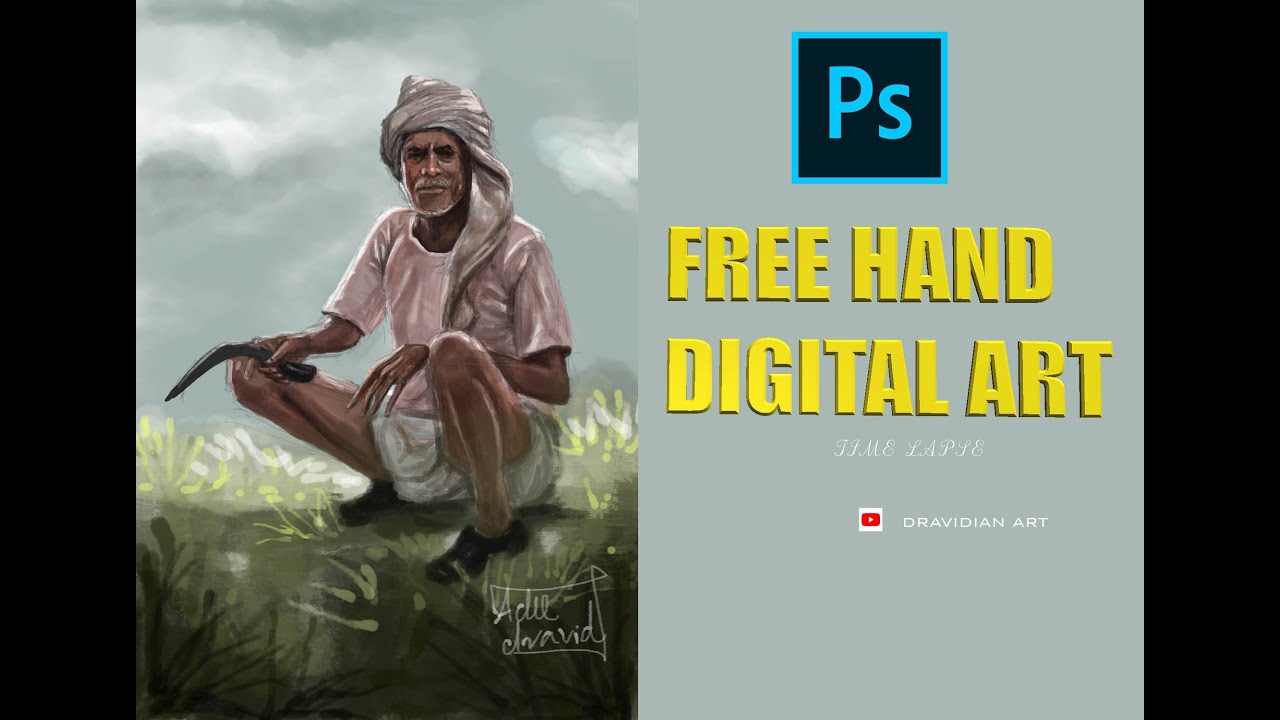 PHOTOSHOP FREE HAND DIGITAL ART, TIME LAPSE - YouTube