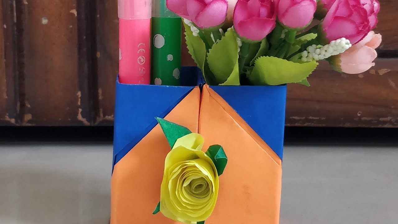 Origami pen holder / Easy origami for beginners - YouTube