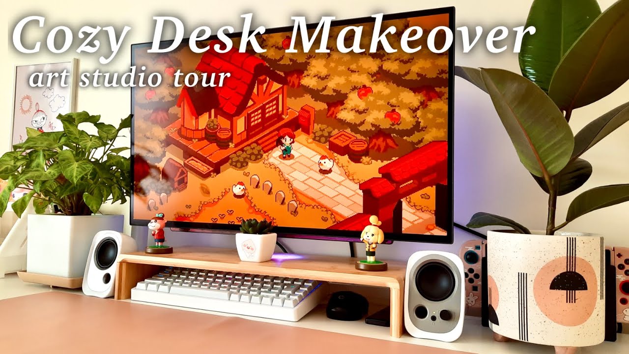 cozy desk setup & tour 🍂 new pc, shopping, cleaning, organizing - YouTube