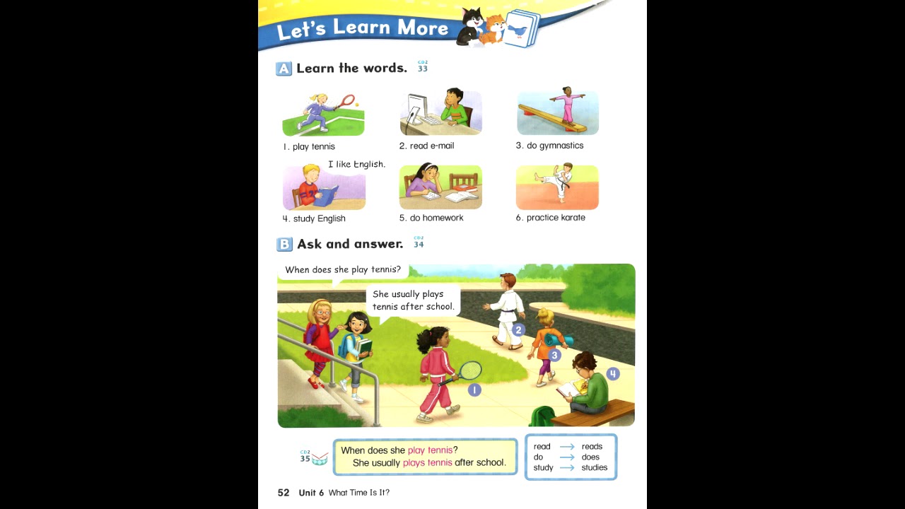 page 52 let's go 3 4th edition unit 6 what time is it - YouTube