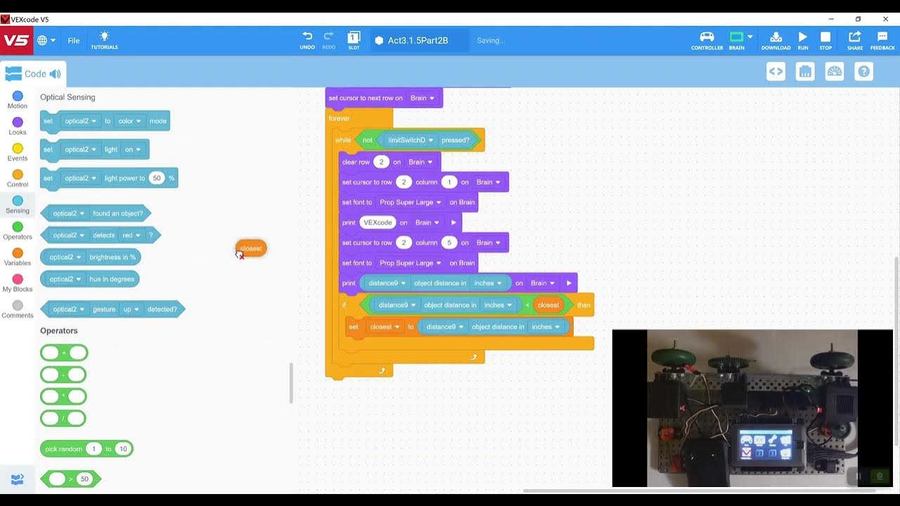 VEX V5 Activity 3.1.5 Part 2B: Using a Variable to Remember "Brightest ...