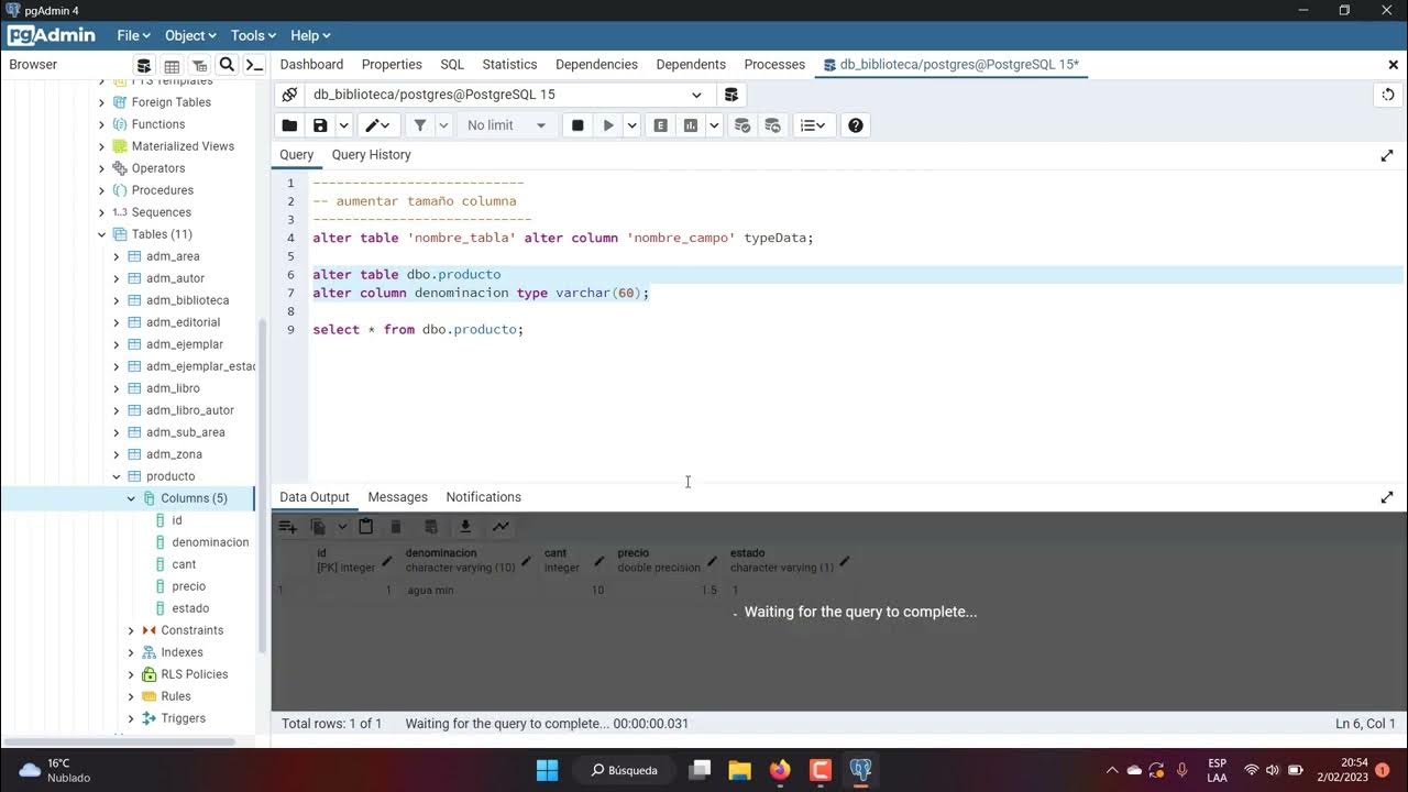 POSTGRESQL + PGADMIN4 #5 Modificar nombre de una tabla, nombre de campos, adicionar campo, etc ...