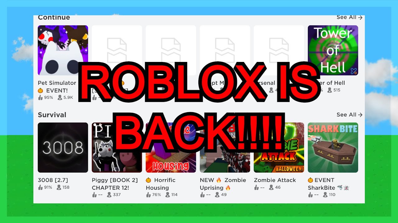 ROBLOX IS BACK?!??!?!?! #robloxisdown - YouTube