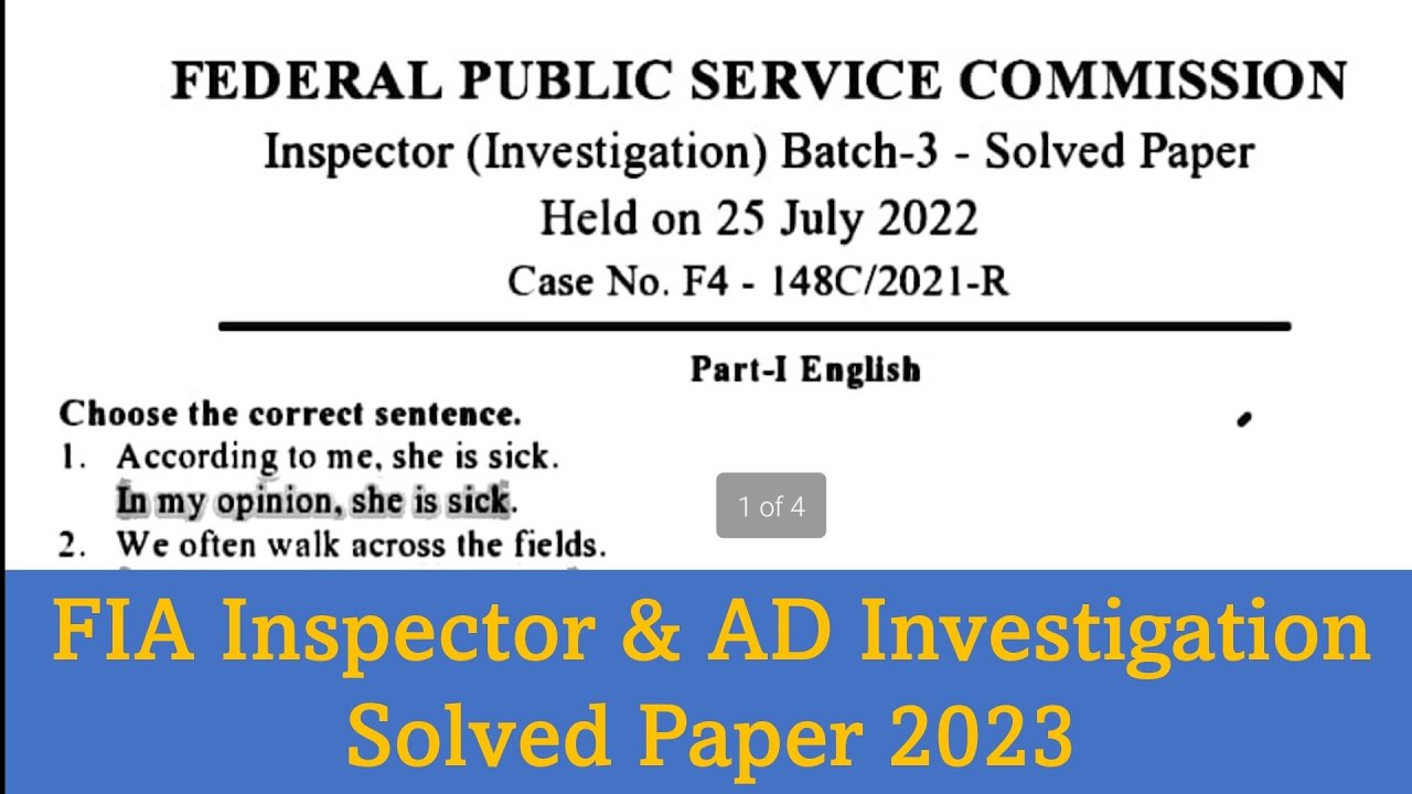 FIA Inspector & AD Investigation Solved Paper by Federal Public Service ...