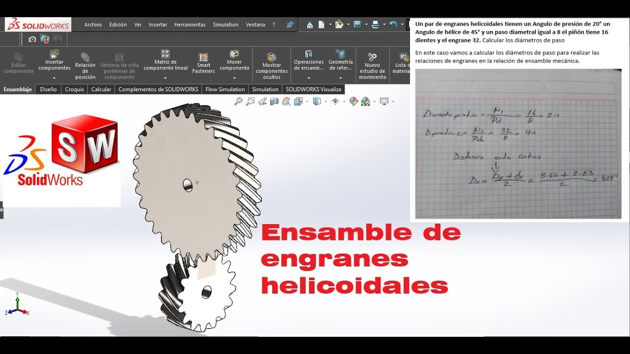 Solidworks 2020 ensamble de engranes helicoidales - YouTube