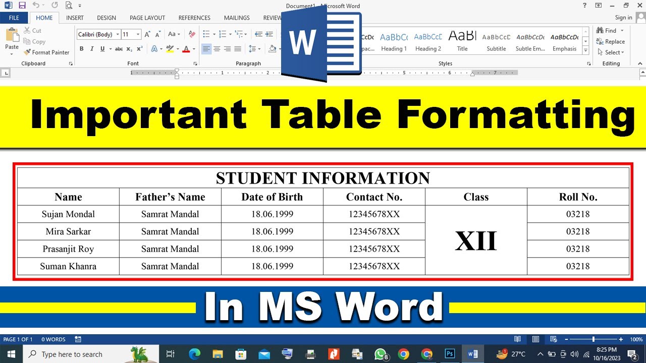 Table Formatting in MS Word | Table In MS Word | MS Word Tutorial - YouTube
