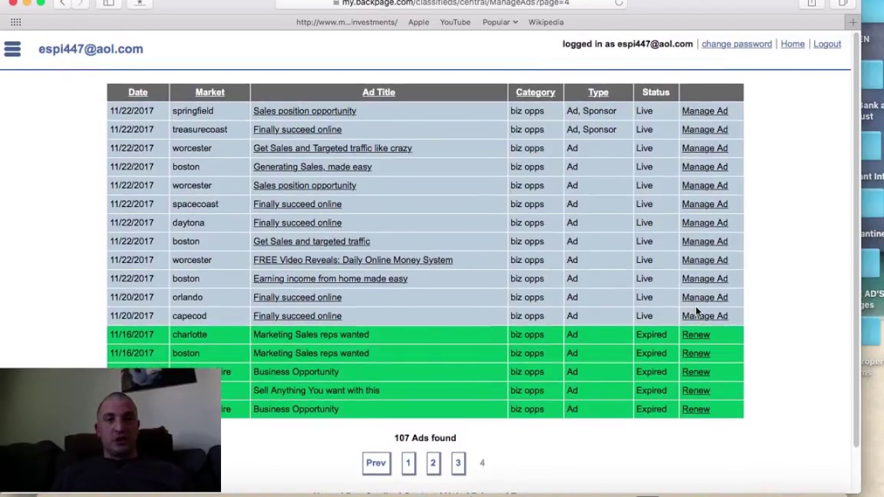 How to quickly renew classified Ad's on BackPage.com - YouTube